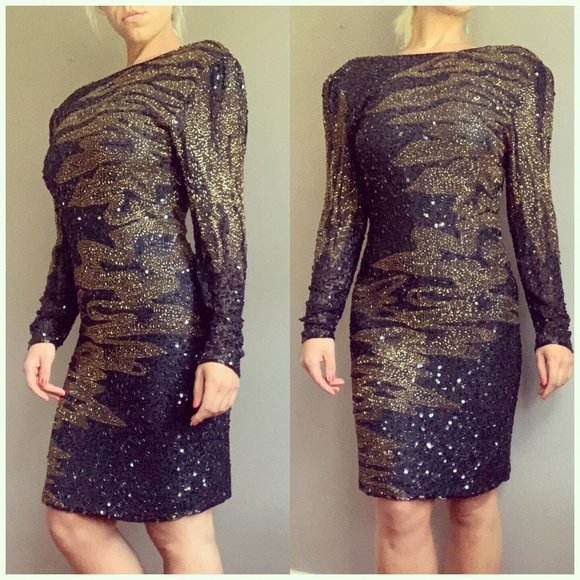 Vintage | Dresses | Vintage Glass Beaded Silk Structured Cocktail Dress ...